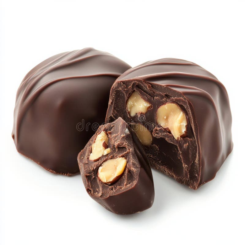 A Dark Chocolate Candy with Visible Hazelnut Pieces Inside, with a ...