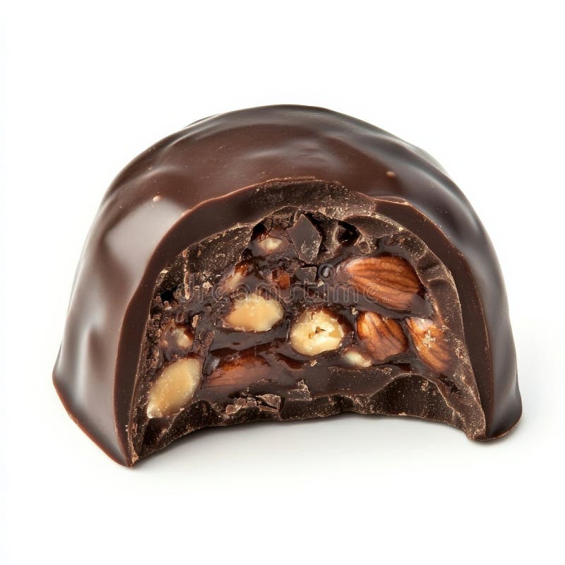 A Dark Chocolate Candy with Visible Hazelnut Pieces Inside, with a ...