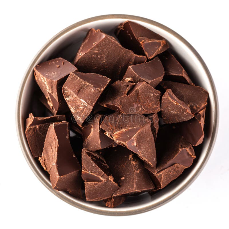 Dark Chocolate Chunks in a Bowl Isolated on White Background ...