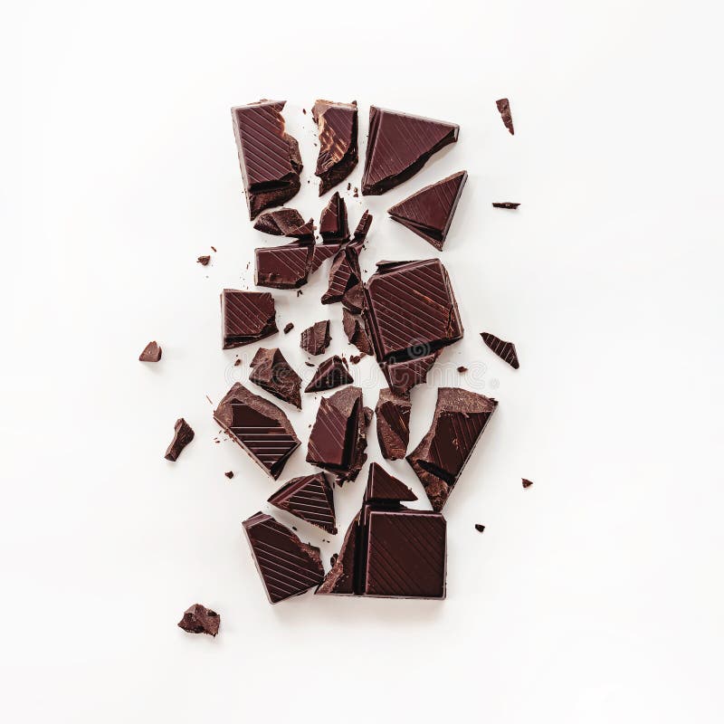 Dark Chocolate Chunks are Broken and Scattered Over a Plain White ...