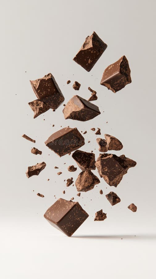 Dark Chocolate Chunks Exploding on White Background Stock Image - Image ...