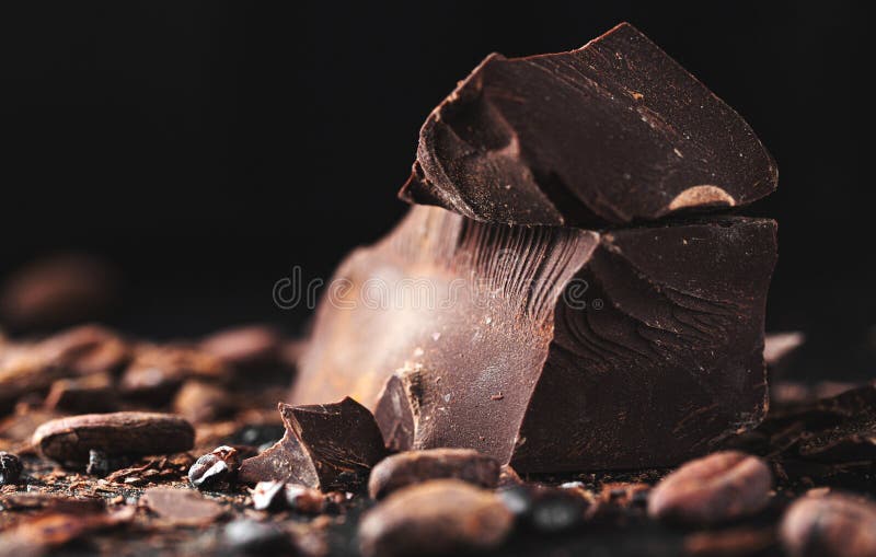 Dark Chocolate Chunks on Table Stock Image - Image of piece, dark ...