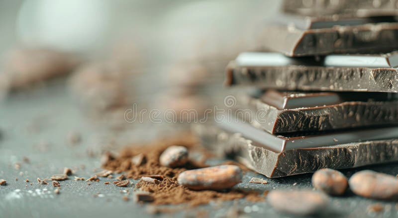 Dark Chocolate, Cocoa Powder, and Coffee Beans on Rustic Surface Stock ...