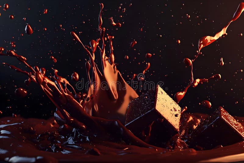 Dark Chocolate Cubes Splashing in Melted Chocolate Stock Illustration ...