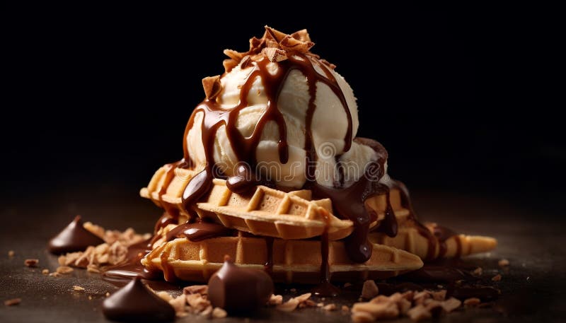 Dark Chocolate Dessert Stack with Homemade Caramel Sauce Generated by ...