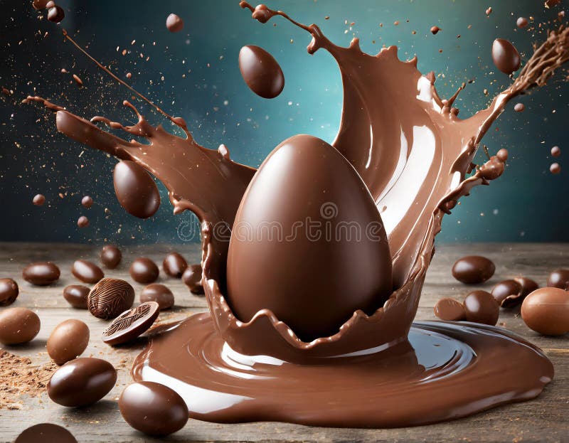 Dark Chocolate Easter Egg Splash Tasty Easter Egg Background Stock ...
