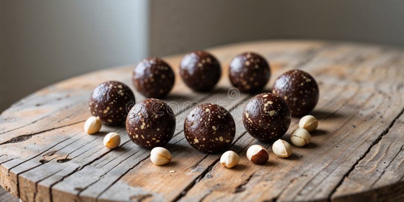 Dark Chocolate Hazelnut Energy Balls Rustic Wooden Table Stock Photos ...