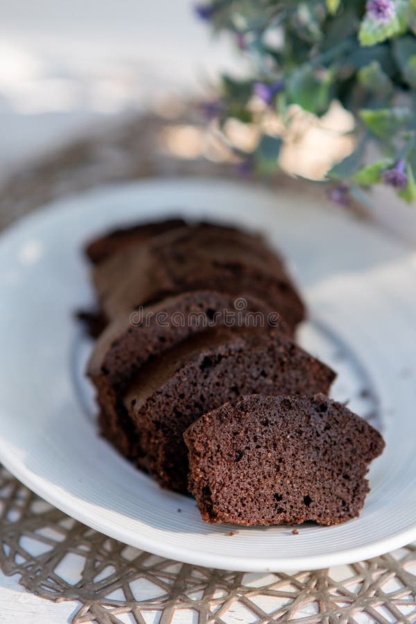 Dark chocolate loaf cake stock photo. Image of closeup - 286592440