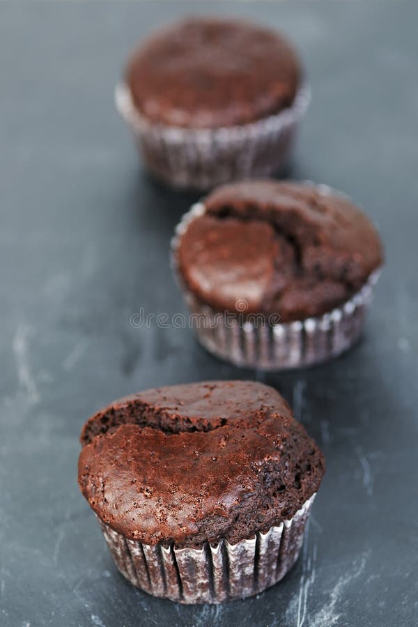 Dark Chocolate Muffins on Dark Slate Stock Photo - Image of muffins ...