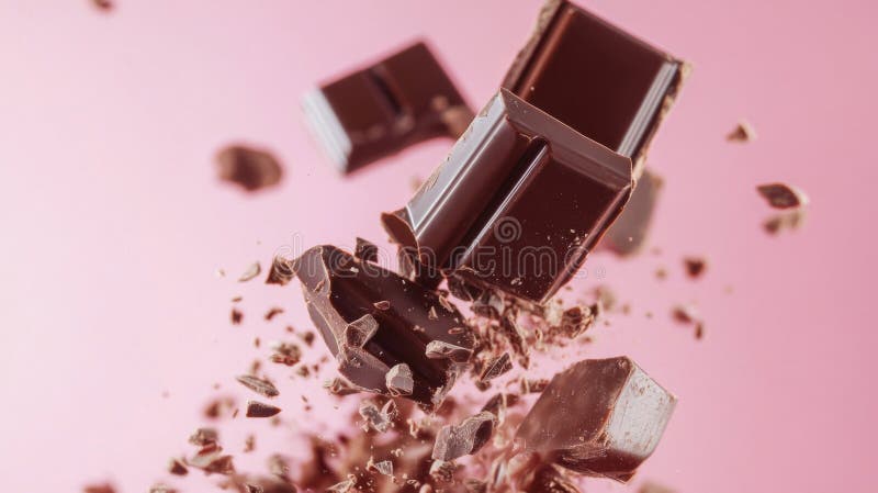 Dark Chocolate Pieces Falling on Pink Background Stock Illustration ...