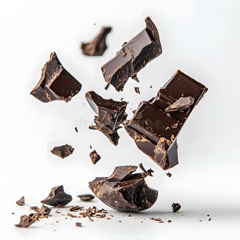 Dark Chocolate Pieces Falling on White Background Royalty Free Image ...