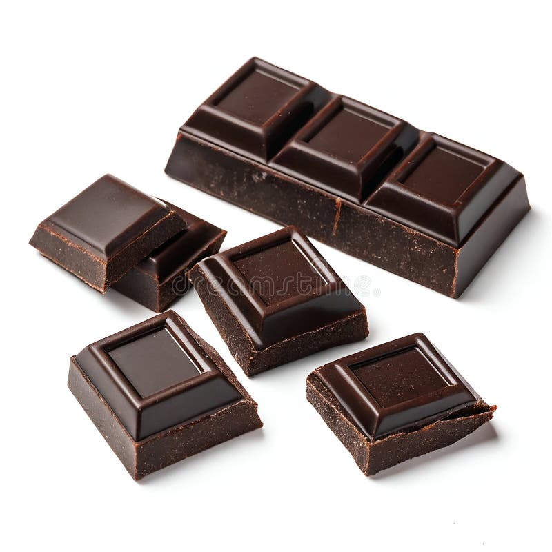 Dark Chocolate Pieces Isolated on White Background Stock Illustration ...