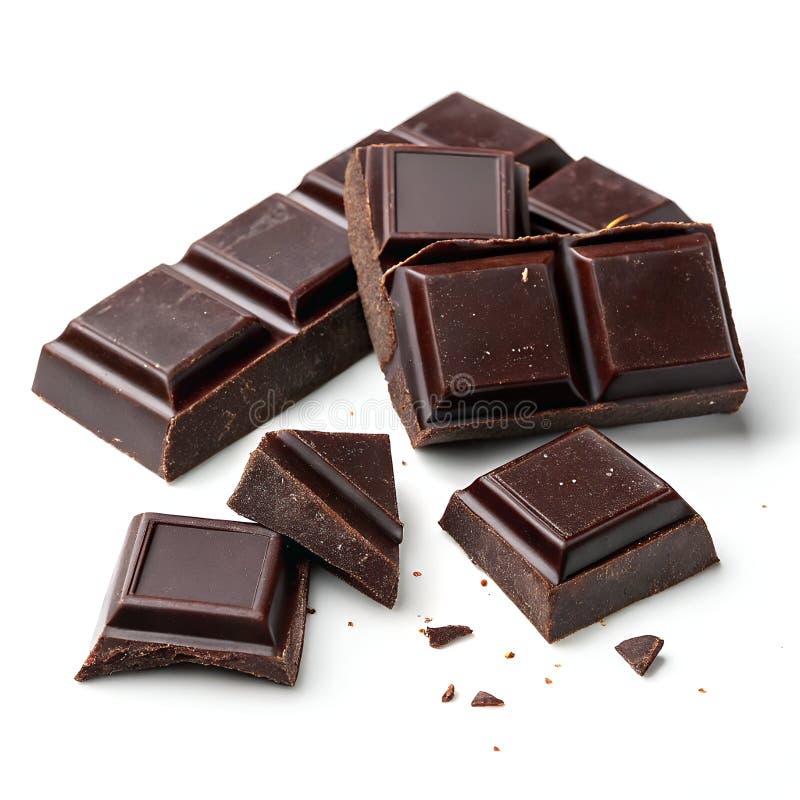 Dark Chocolate Pieces Isolated on White Background Stock Illustration ...