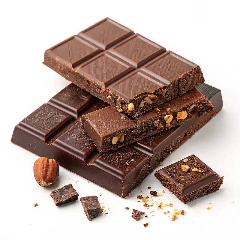 Dark Chocolate Pieces Isolated on a White Background Stock Illustration ...