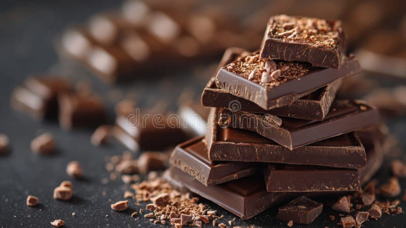 Dark Chocolate Pieces Stack on Dark Background Stock Illustration ...