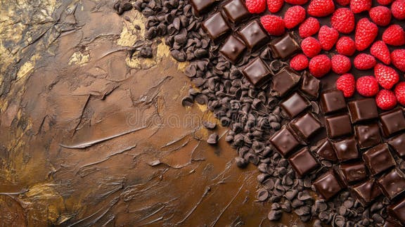 Dark Chocolate and Raspberries on Brown Background Stock Illustration ...