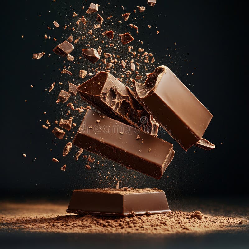 Dark Chocolate Serves As the Backdrop for Flying Chocolate Pieces ...
