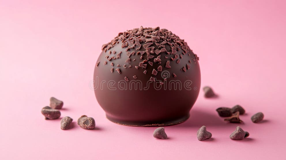 Dark Chocolate Sphere with Sprinkles on Pink Background Stock ...
