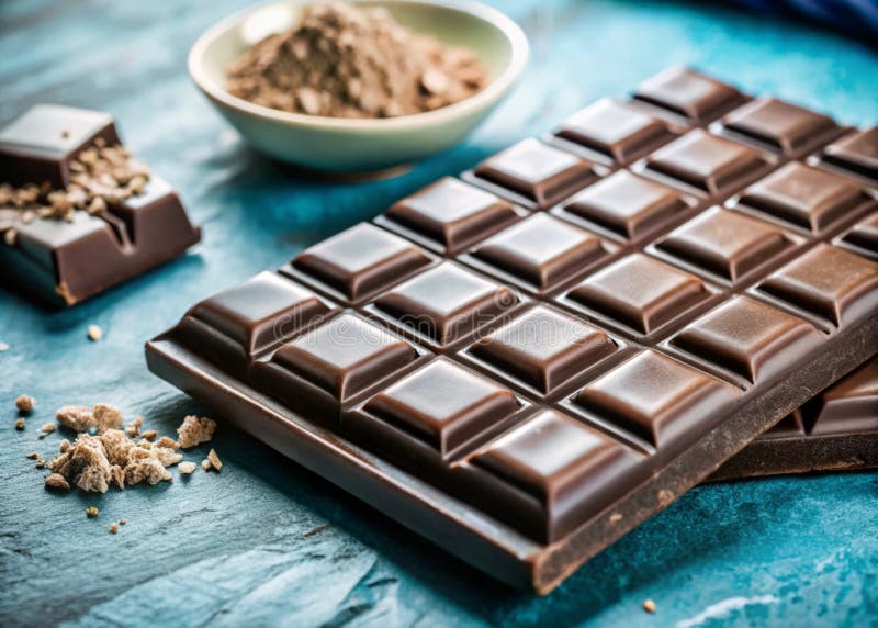 Dark Chocolate Squares on a Rustic Background Stock Illustration ...