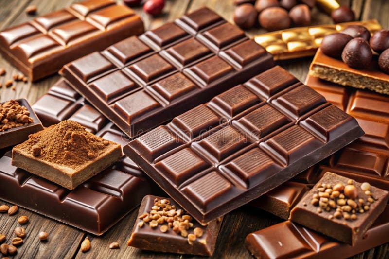 Dark Chocolate Squares on a Rustic Blue BackgroundDark Chocolate ...