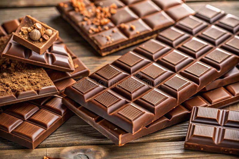 Dark Chocolate Squares on a Rustic Blue BackgroundDark Chocolate ...