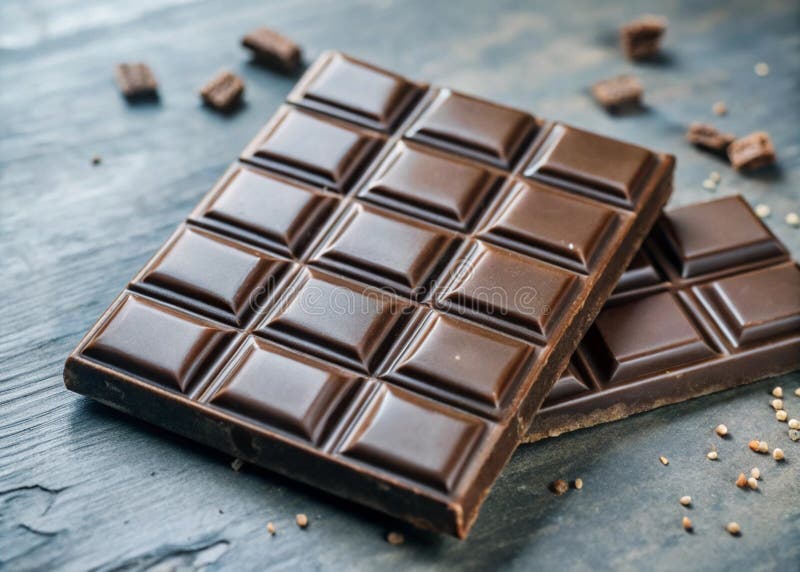 Dark Chocolate Squares on a Rustic Blue BackgroundDark Chocolate ...