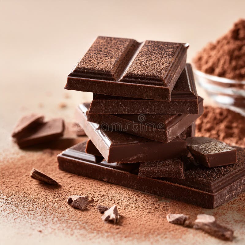 Dark Chocolate Stack, Chips and Powder Stock Illustration ...