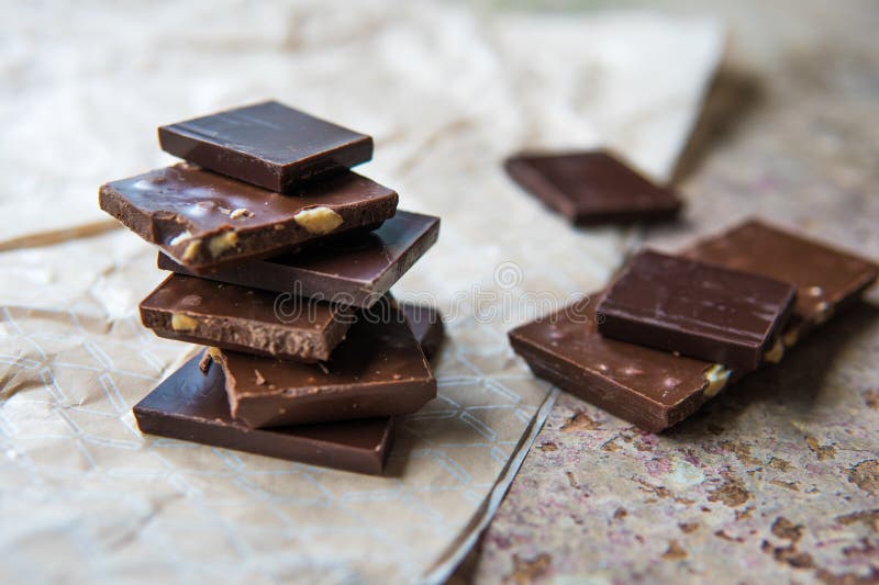 Dark Chocolate Stack with Hazelnuts. Sweet Dessert Stock Image - Image ...