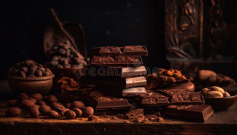 Dark Chocolate Stack on Wooden Table, Indulgence in Sweet Temptation ...