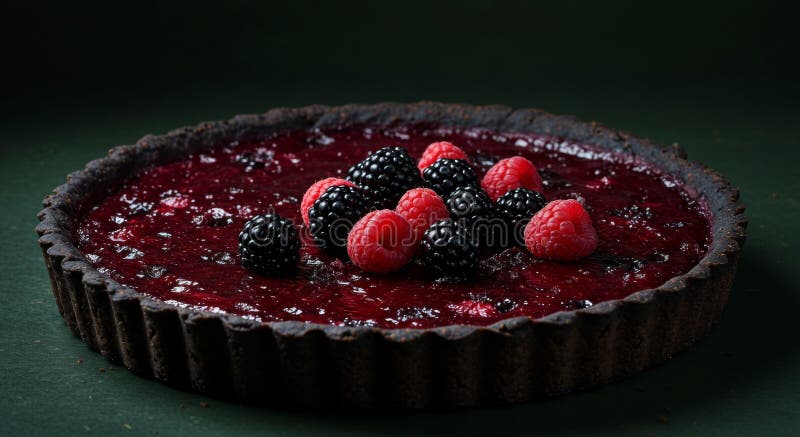 Dark Chocolate Tart with Raspberry and Blackberry Filling Stock ...