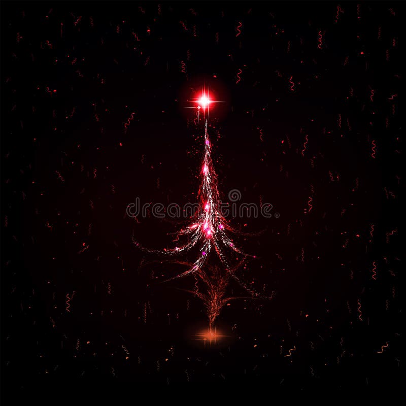 Christmas Card with a Pale Red Shiny Abstract Christmas Tree with a ...