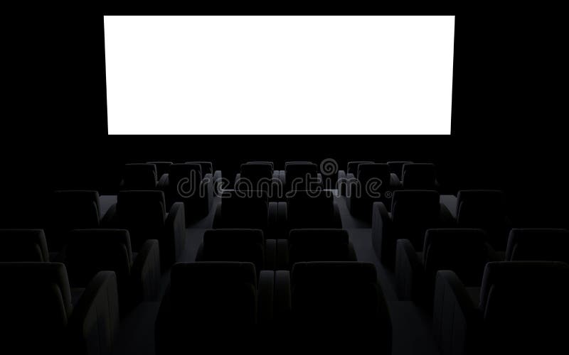 Dark Cinema Hall with White Empty Screen 3d Render Stock Illustration ...