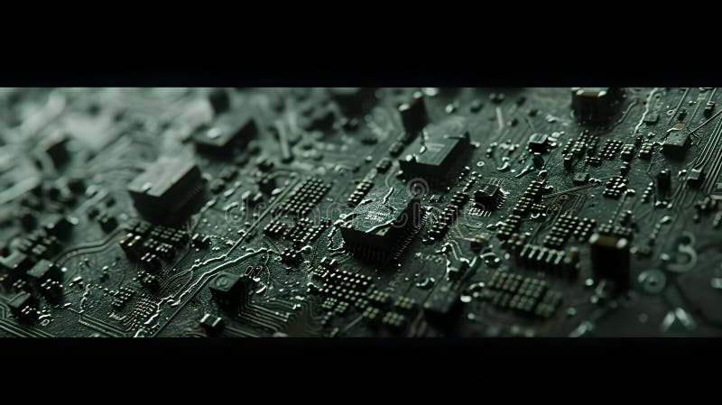 Dark Circuit Board 3D Illustration Stock Illustration - Illustration of ...