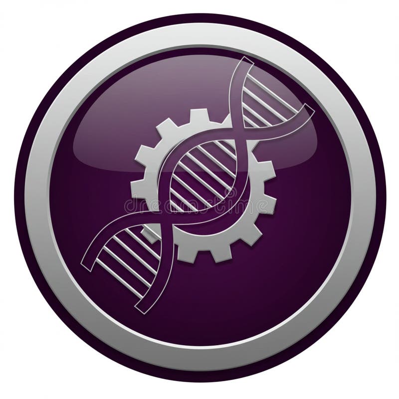 Dark Circular Icon with a Metallic Silver Border, Featuring a Stylized DNA Double Helix Stock ...