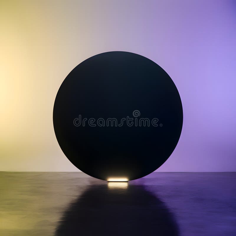 Dark Circular Object Emits Soft Glow on Gradient Backdrop, Reflective Floor Stock Illustration ...