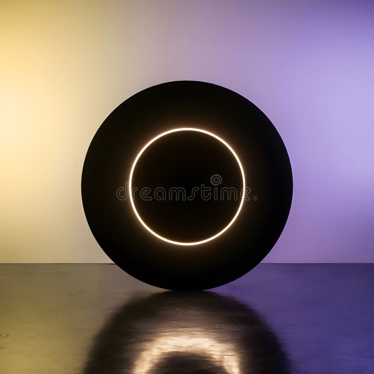 Dark Circular Object Emits Soft Glow on Gradient Backdrop, Reflective ...