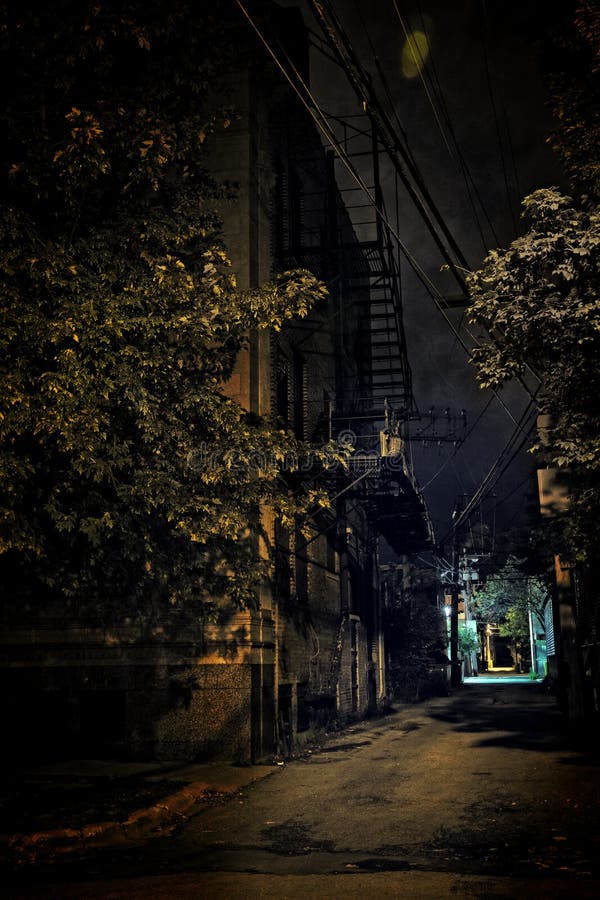 Dark City Alley at Night stock photo. Image of lonely - 95533548