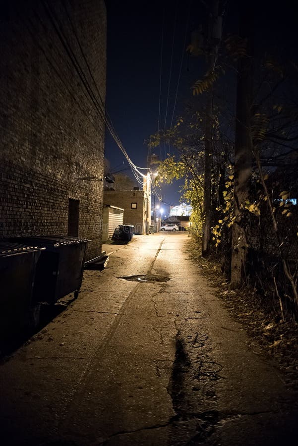 Dark City Alley at Night stock image. Image of alleyway - 95533681