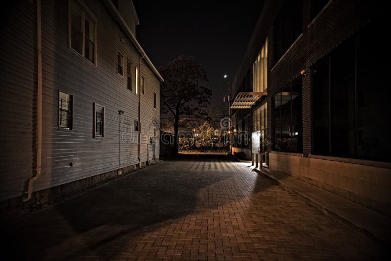 Dark City Alley at Night stock image. Image of alleyway - 95533681