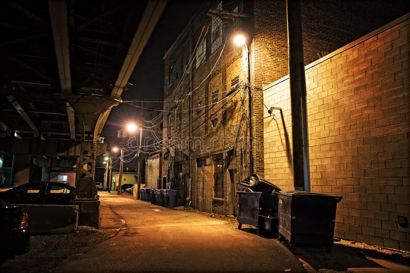 Dark City Alley at Night stock image. Image of alleyway - 95533681