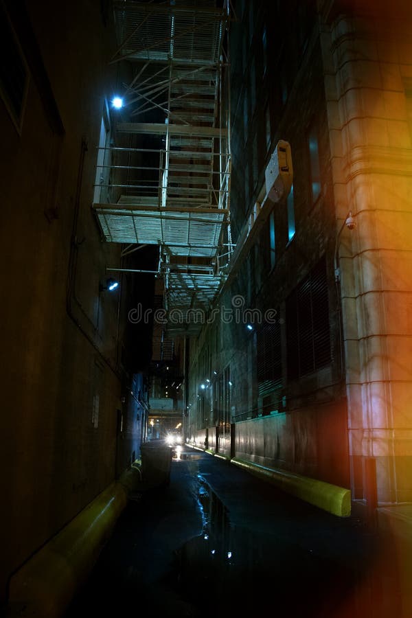 Dark City Alley stock photo. Image of building, residential - 95533432