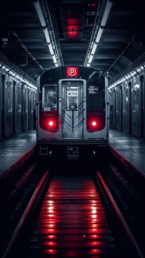 Dark City Life Reflected Inside the Subway Train Amidst Old ...