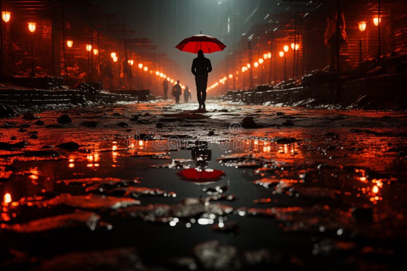 Dark City Sunset Pop Art Concept in Black Red Colours. Reflection in ...