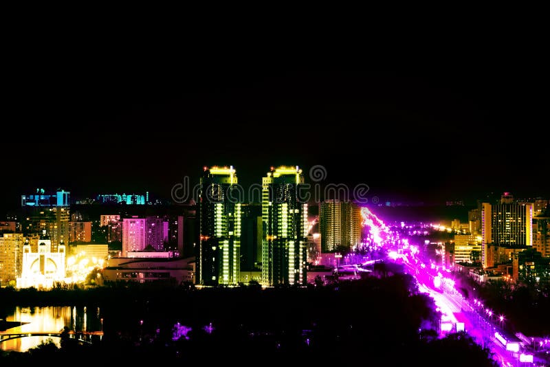Dark Cityscape with Beautiful Neon Lights. Modern Metropolis Stock ...