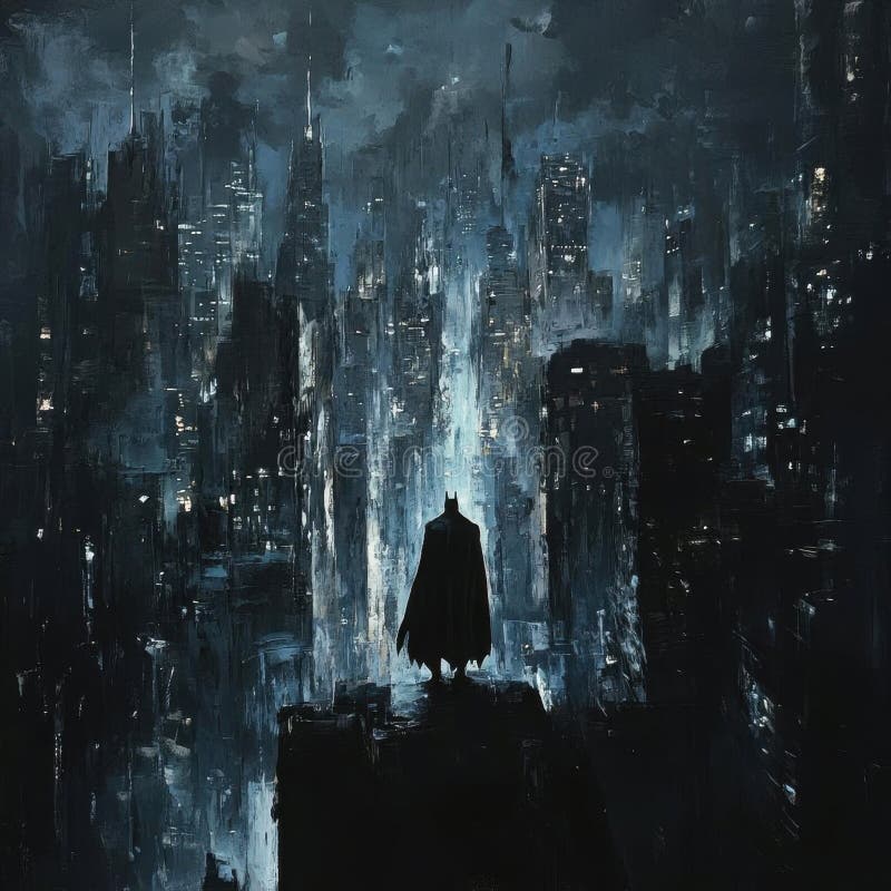 Dark Cityscape, Silhouette of a Figure Against a Glowing Skyline Stock ...