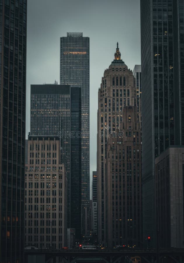 Dark Cityscape: Tall Buildings and Grey Atmosphere Stock Photo - Image ...