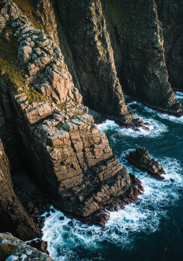 Dark Cliffs and Ocean Waves Stock Photo - Image of rocks, blue: 375771856