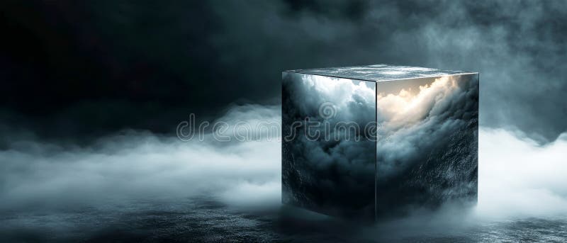 Dark Cloud Cube Illuminated by Light Breaking through, Creating a ...