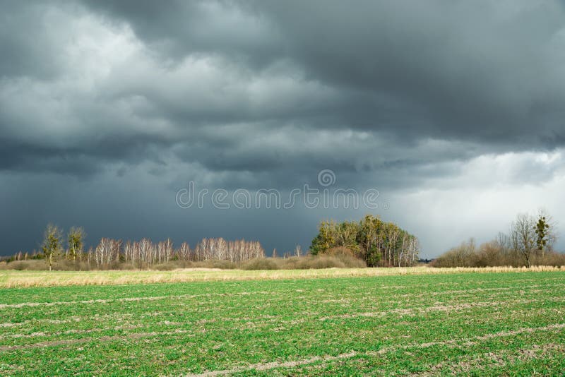 Dark Cloud with Rain and Green Field Stock Image - Image of coming ...