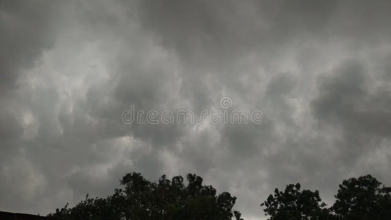 Close Up of Tree with Black Cloud. Dark Cloud Scudding through Blue Sky ...